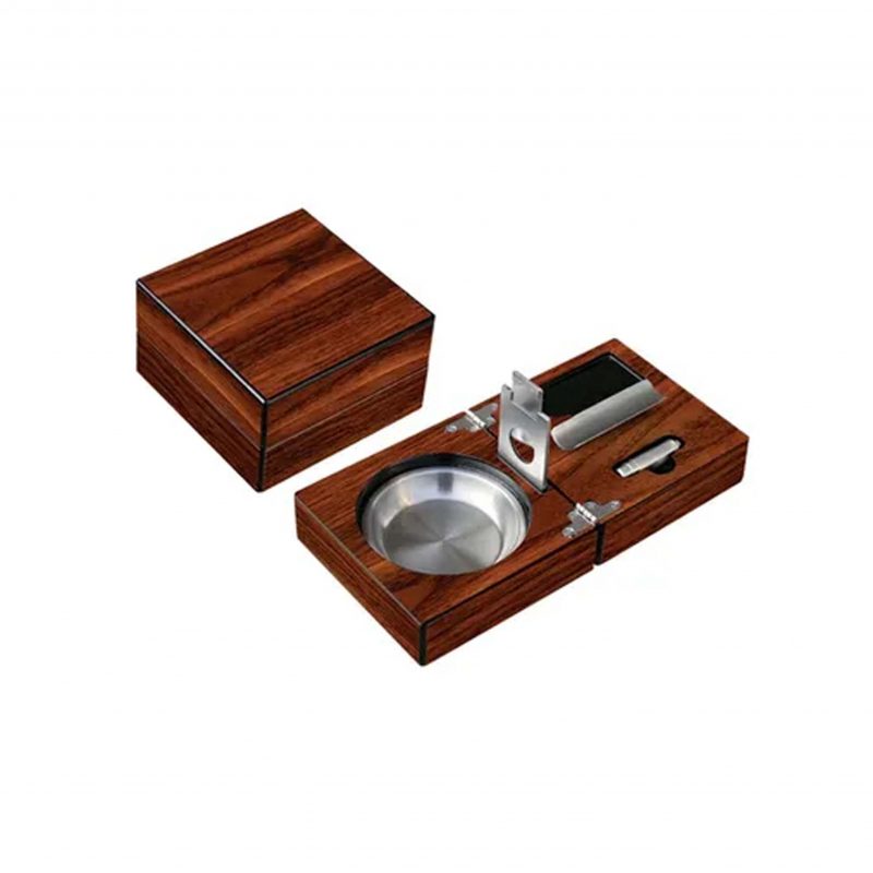 High Gloss Walnut Folding Ashtray Set - Cigar Club India
